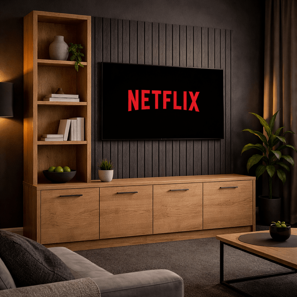 Media Wall Entertainment Smooth Base Unit - Left Hand Shelving - For Up ...