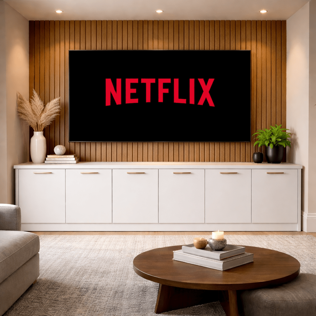 Tall Media Wall Entertainment Smooth Base Unit - For Up to 130" TVs ...