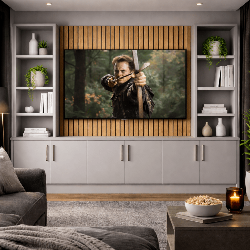 Tall Media Wall Entertainment Base & Double Shelving Unit - For Up to ...