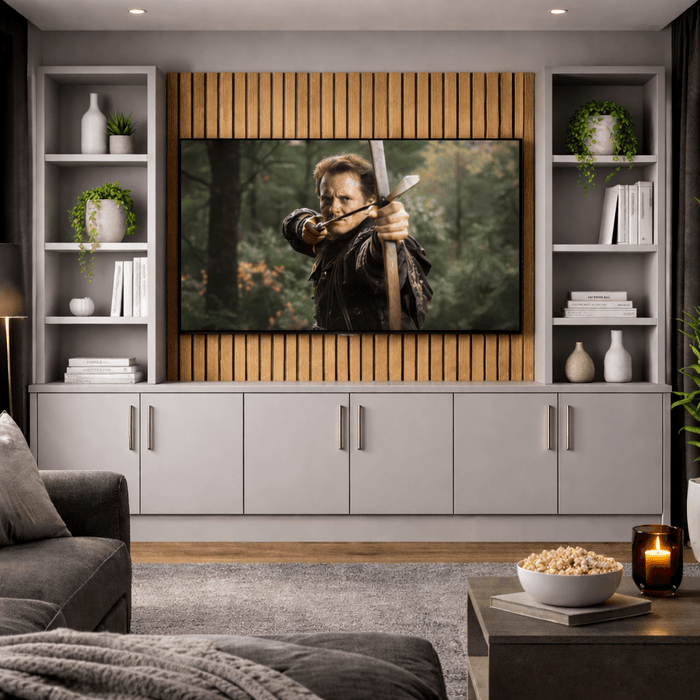 Tall Media Wall Entertainment Base & Double Shelving Unit - For Up to ...