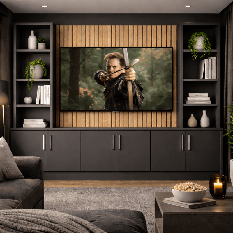 Tall Media Wall Entertainment Base & Double Shelving Unit - For Up to ...