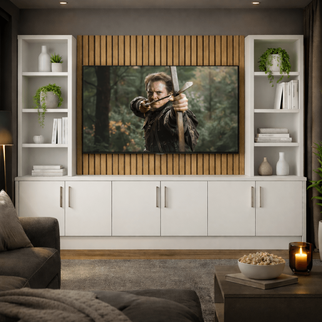 Tall Media Wall Entertainment Base & Double Shelving Unit - For Up to ...