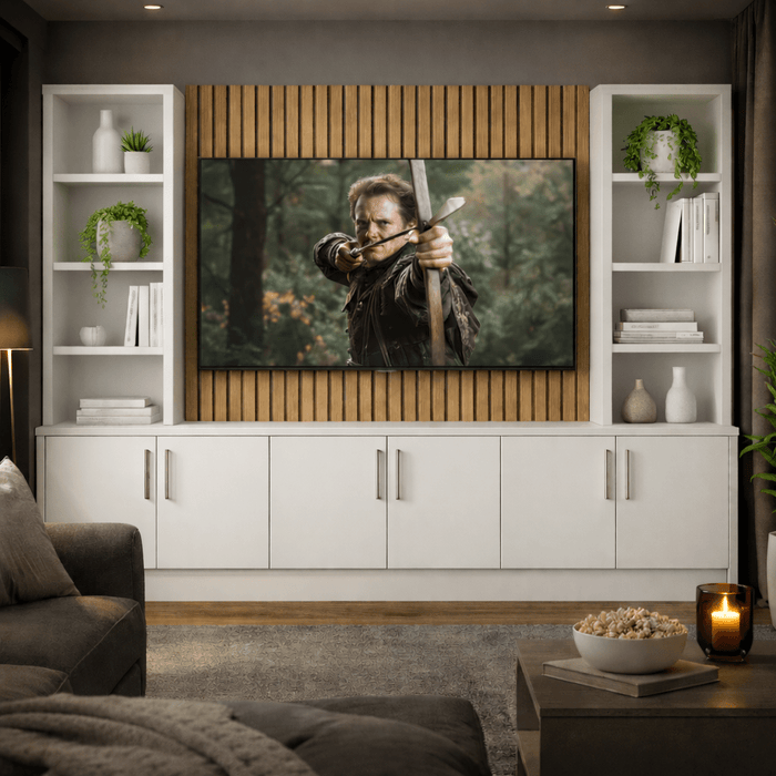 Tall Media Wall Entertainment Base & Double Shelving Unit - For Up to ...