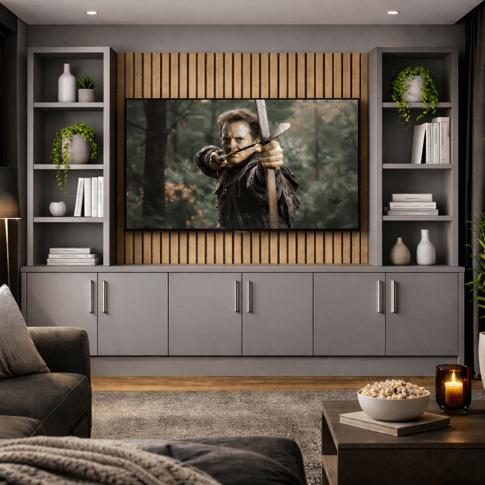 Tall Media Wall Entertainment Base & Double Shelving Unit - For Up to ...
