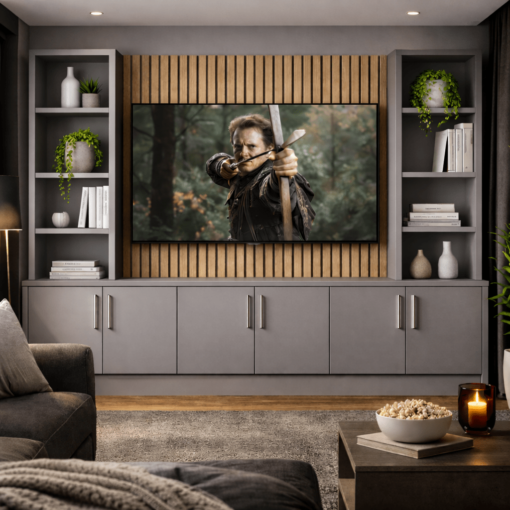 Tall Media Wall Entertainment Base & Double Shelving Unit - For Up to ...