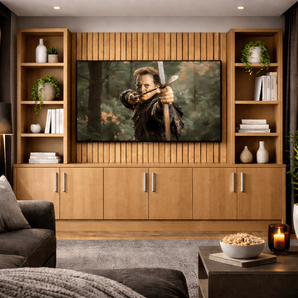 Tall Media Wall Entertainment Base & Double Shelving Unit - For Up to ...