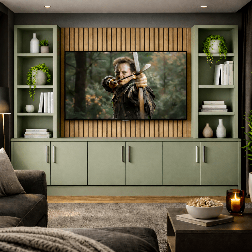Tall Media Wall Entertainment Base & Double Shelving Unit - For Up to ...